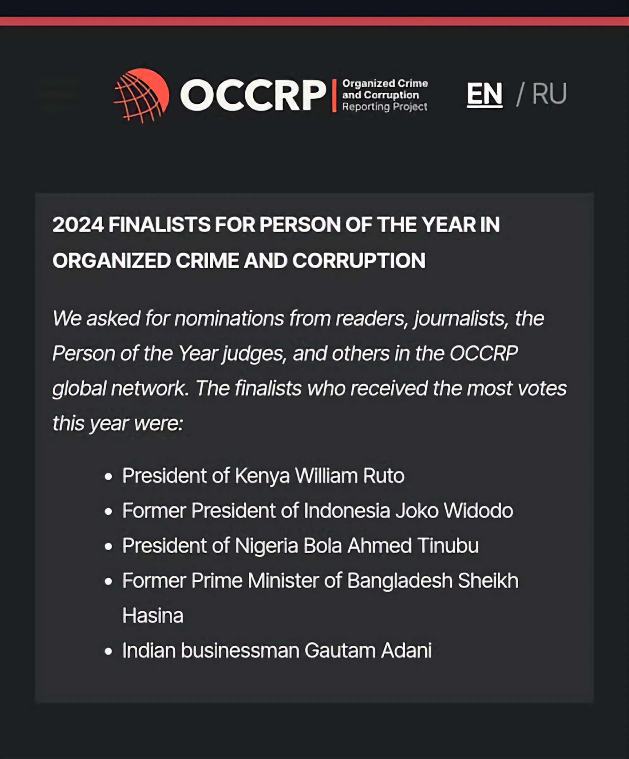 Bola Tinubu Ranks 3rd World’s Most Corrupt Leaders Of 2024